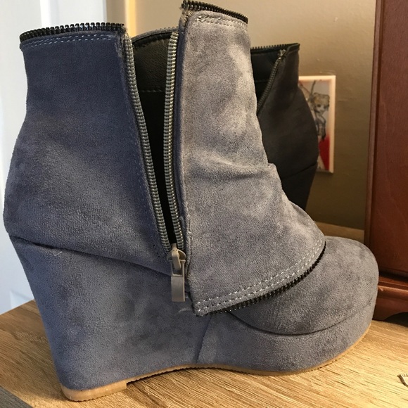 Susiecloth | Shoes | Wedge Ankle Boots Blue Grey Suede | Poshmark